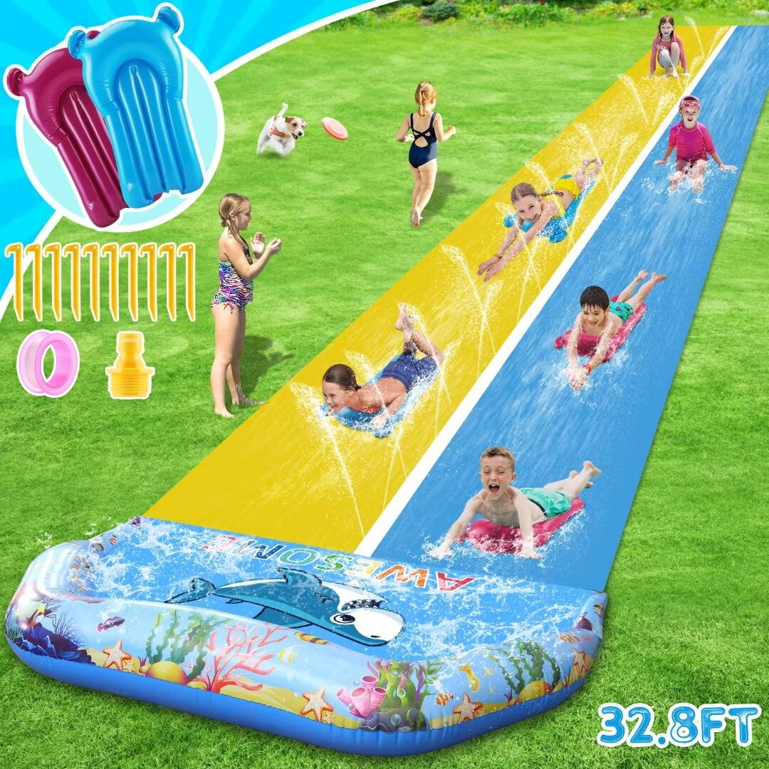 32 8ft Extra Long Water Slide And 2 Bodyboards Heavy Duty Lawn Water