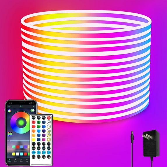 32.8FT Neon Rope Lights Control with App/Remote,Flexible Rope Lights ...