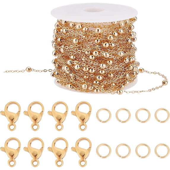 32.8Feet/10M 18K Gold Plated Chains for Jewelry Making 4mm Ball Beaded ...