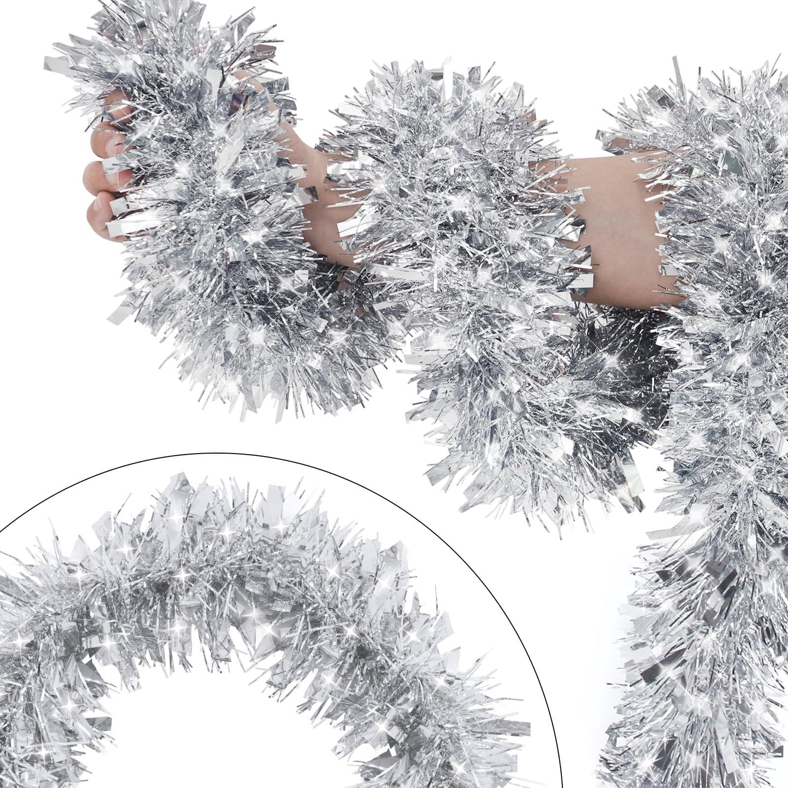 32.8Ft Garland for Christmas Decorations White Christmas Tinsel Garland ...