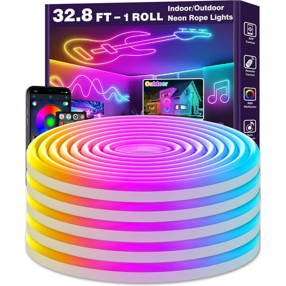 32.8Ft Neon Rope Lights,Flexible Rope Lights Control with App/Remote ...