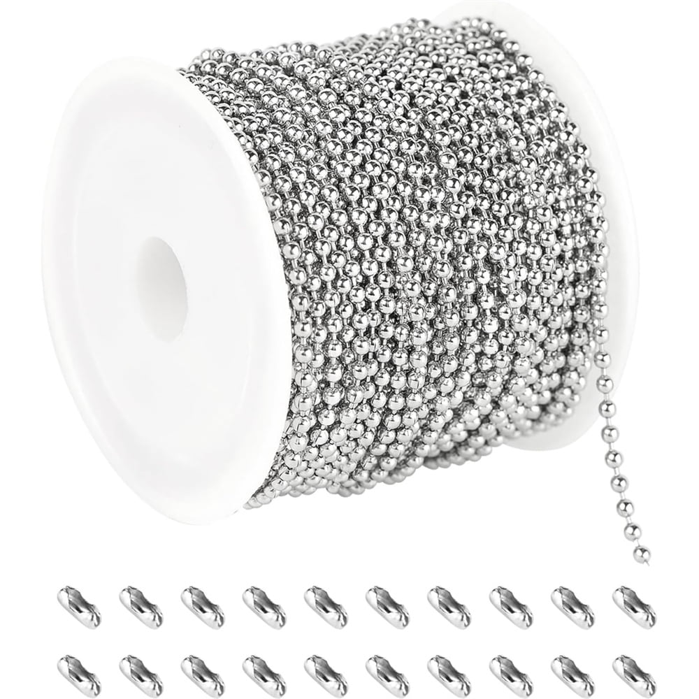 32.8Ft Stainless Steel Ball Chain,Metal Dog Tag Chain,Silver Color ...