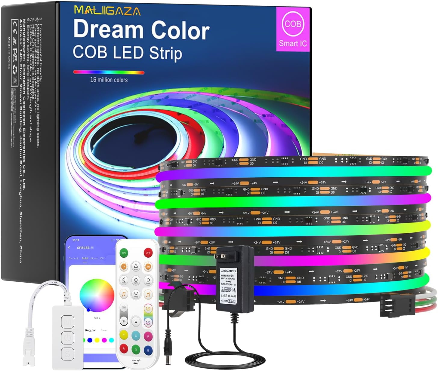 32.8ft Black PCB Addressable COB LED Strip Light Kit with WiFi ...
