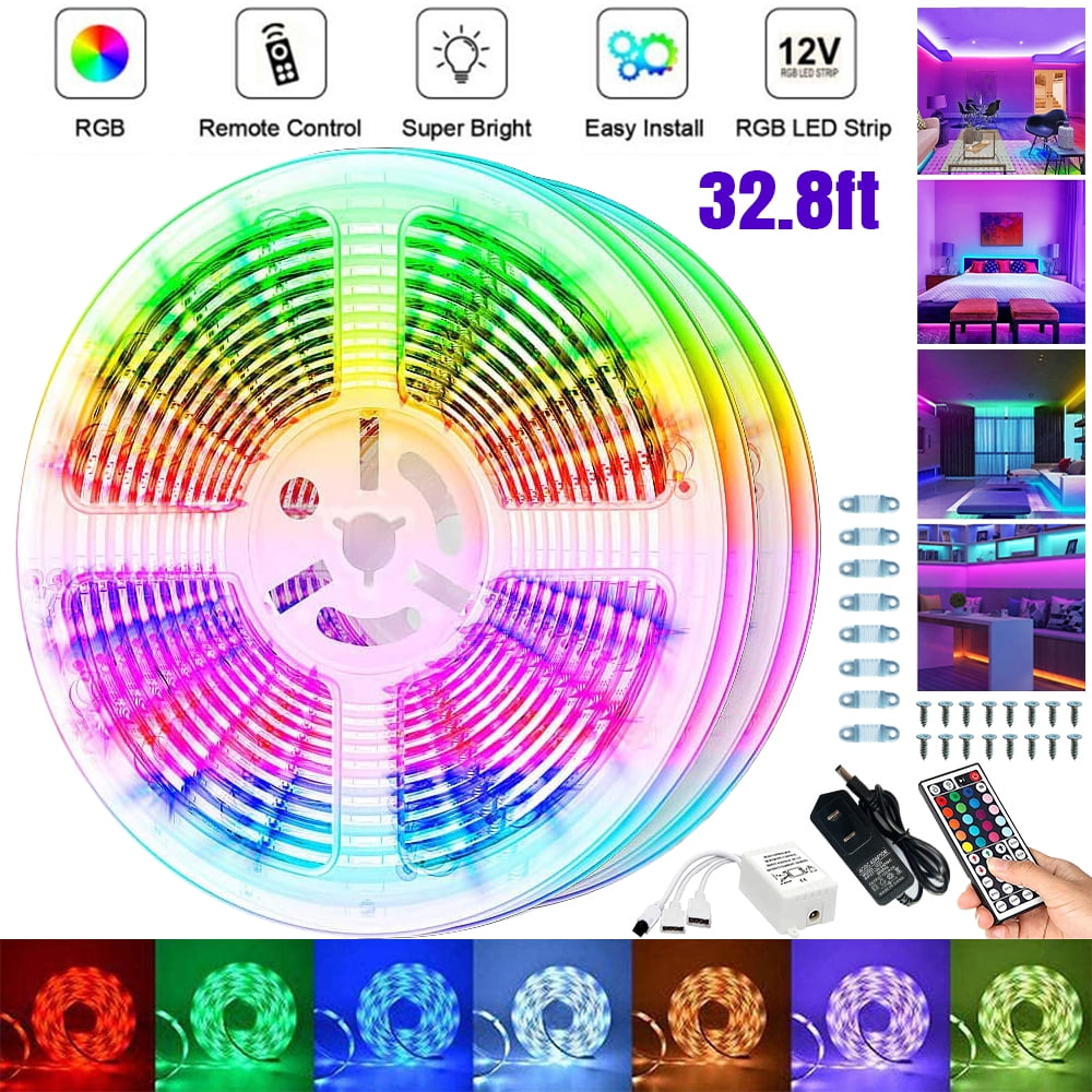 32.8ft LED Strip Lights,Lights Strip Waterproof Ultra-Long RGB 3528 LED ...