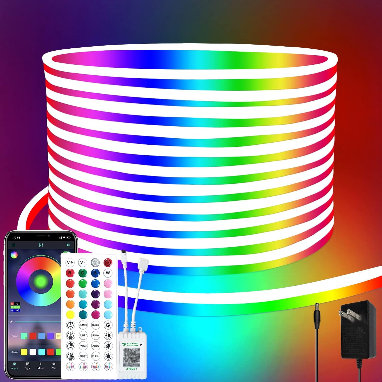 32.8ft LED neon Lights 24V RGB LED neon Rope Lights with Remote Control ...