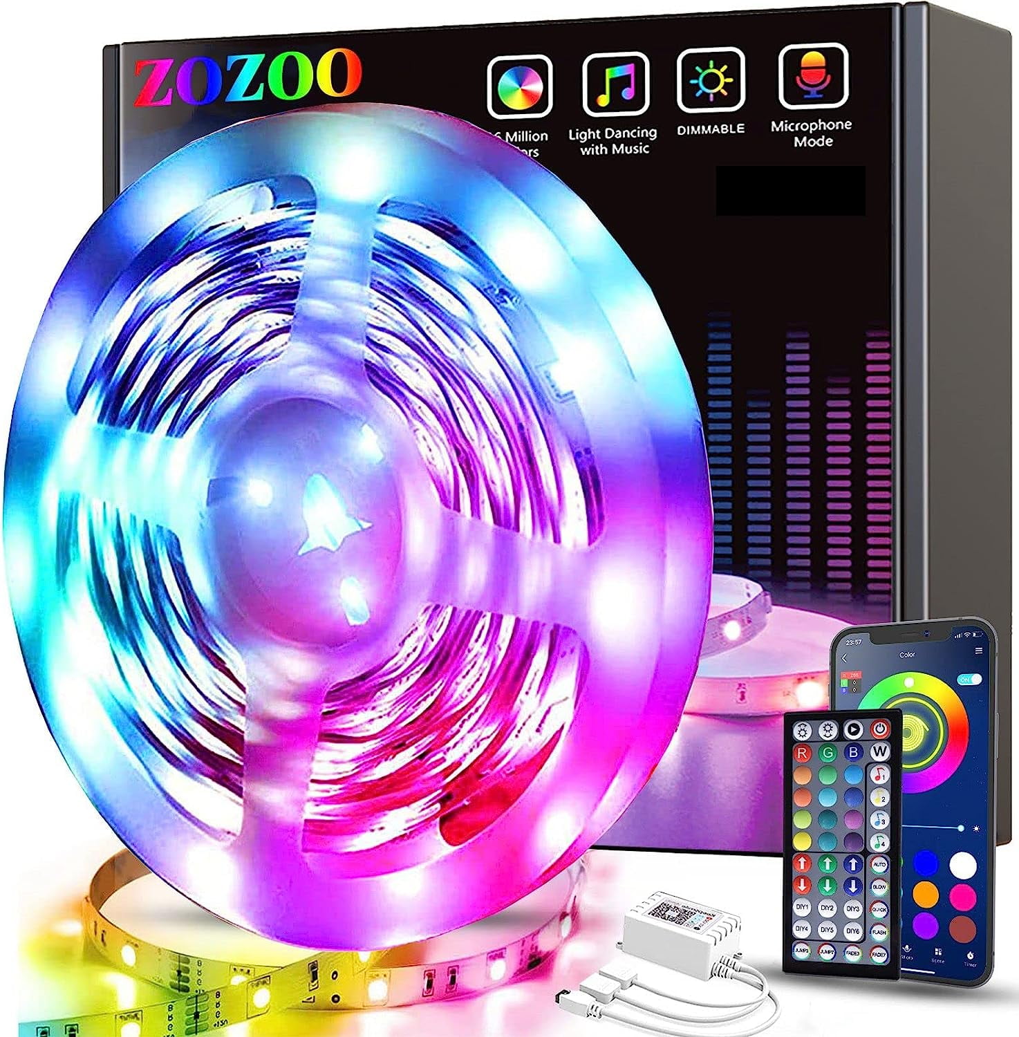 32.8ft Smart LED Lights for Bedroom, Bluetooth LED Lights APP & Remote ...