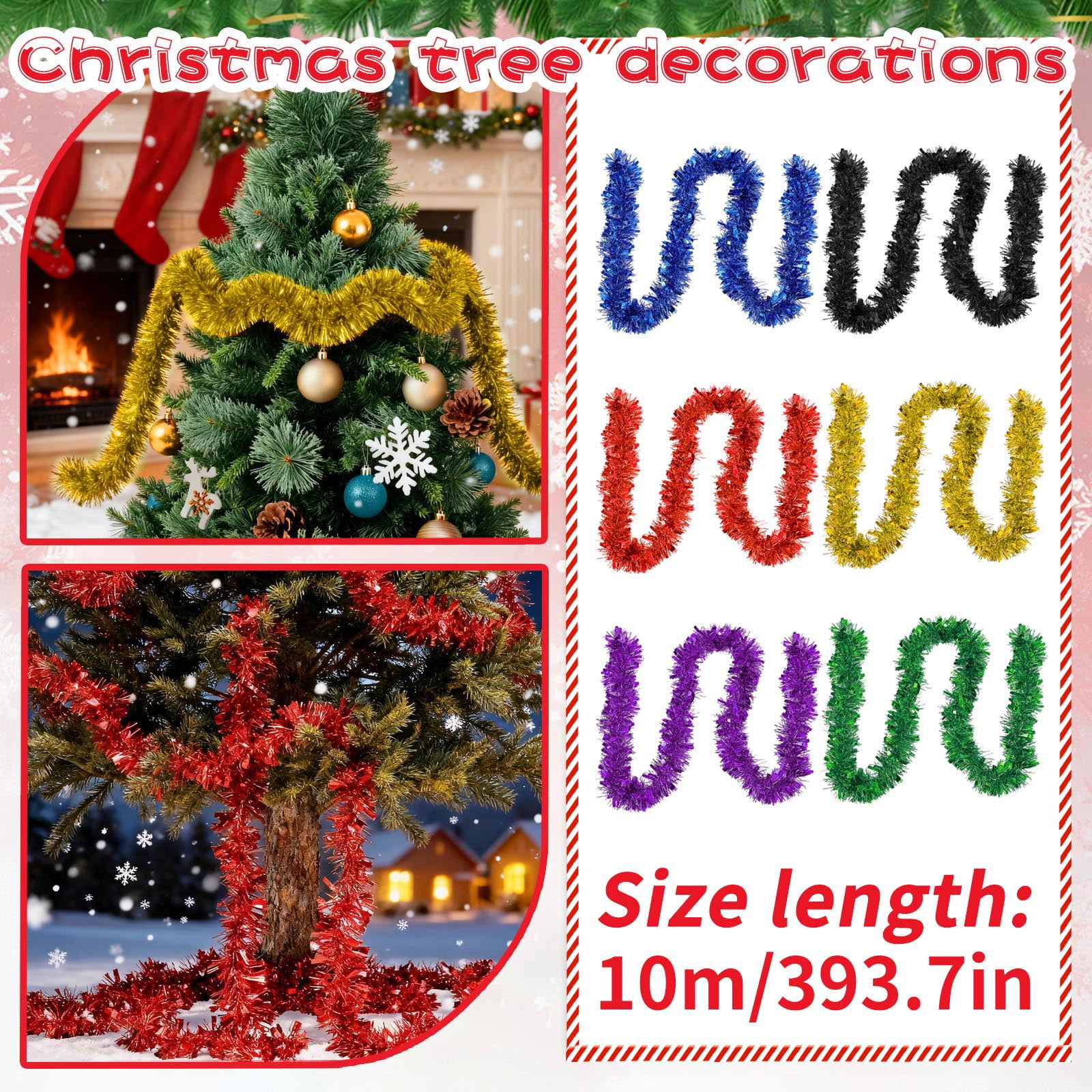 32.8ft Tinsel Rope Christmas Garland for Christmas Decorations ...