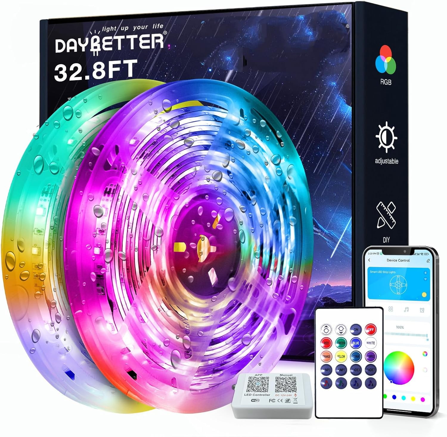 32.8ft Waterproof LED Strip Lights – 2 Rolls of 16.4ft Color Changing ...
