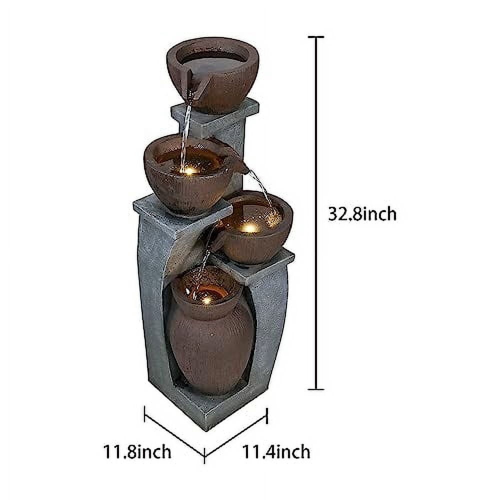 32.8in Waterfall Fountain Indoor - 4 Tier Free Standing Outdoor Water ...