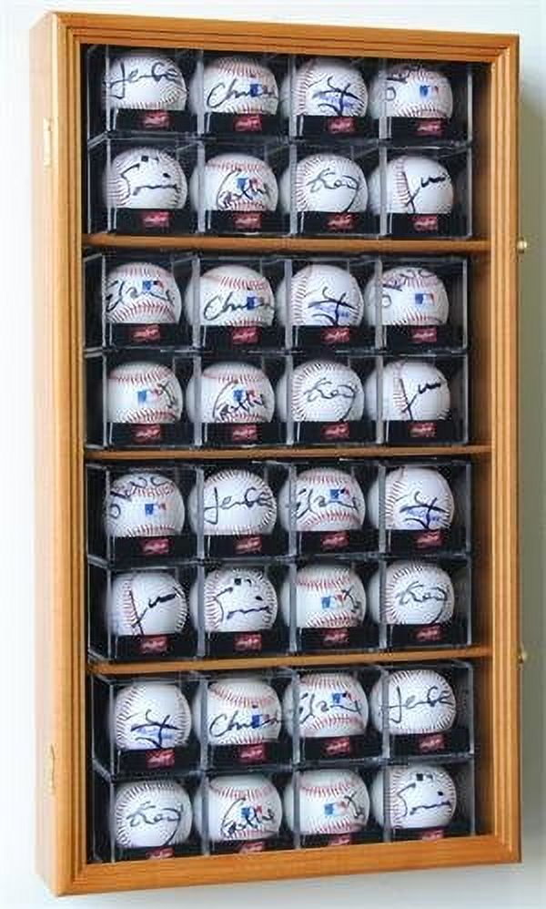 32-Baseball Arcylic Cubes Display Case Cabinet, Oak - Walmart.com