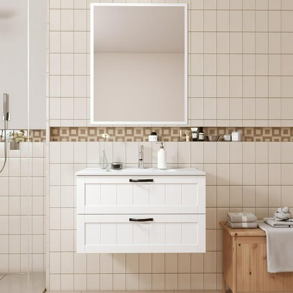 32" Bathroom Vanities Cabinet with Sink＆Mirror Combo,Modern Wall Mount ...