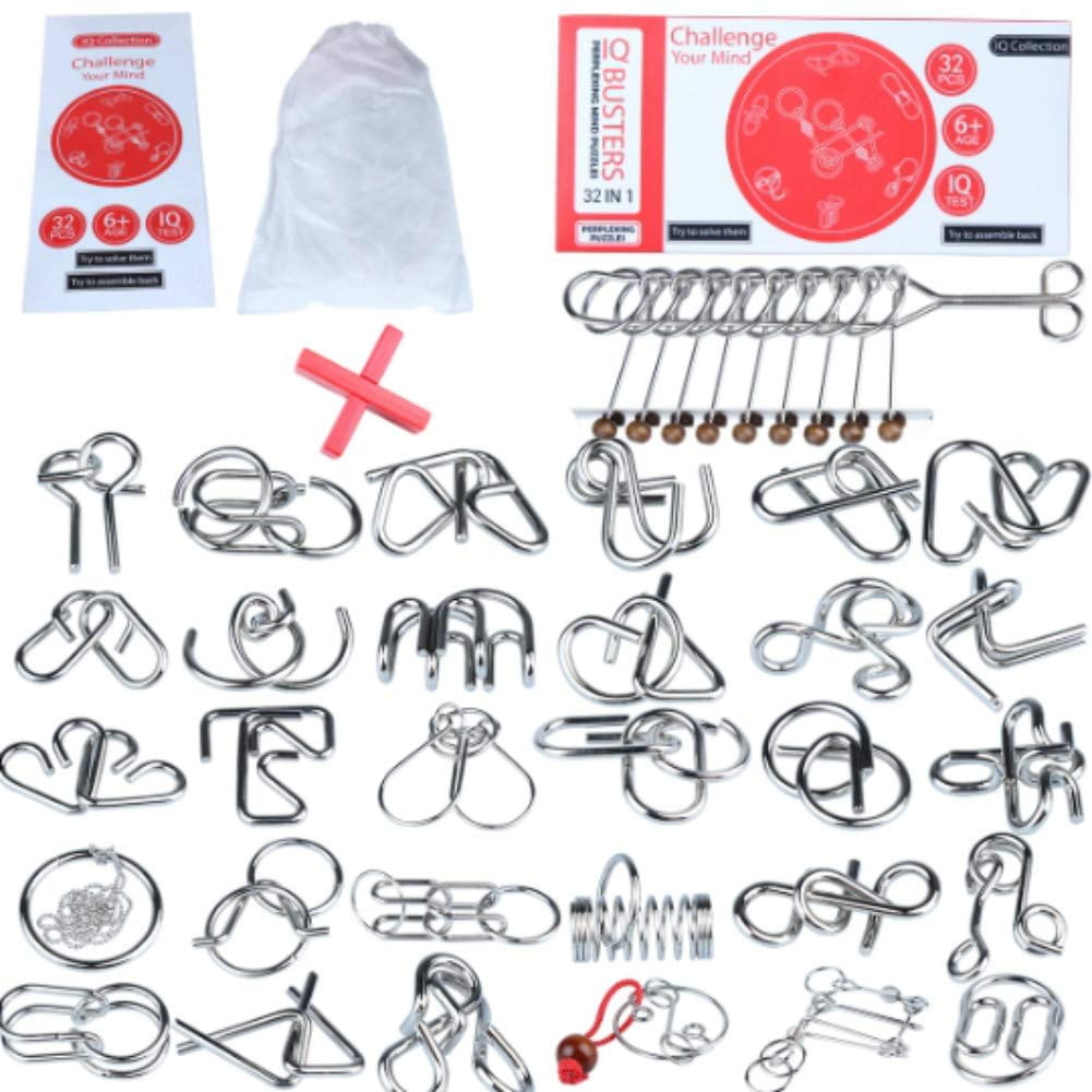 32 Brain Teasers Metal MMF7 Wire IQ Puzzles,for Adult Children and ...