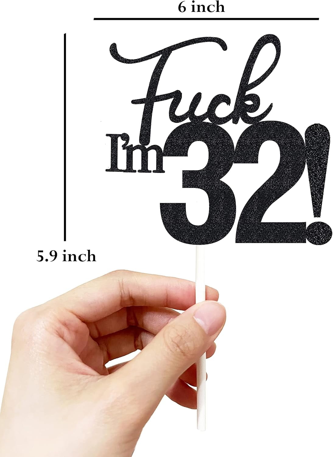 32 Cake Toppers, 32 Birthday Cake Toppers-Black Glitter, Funny 32Nd ...