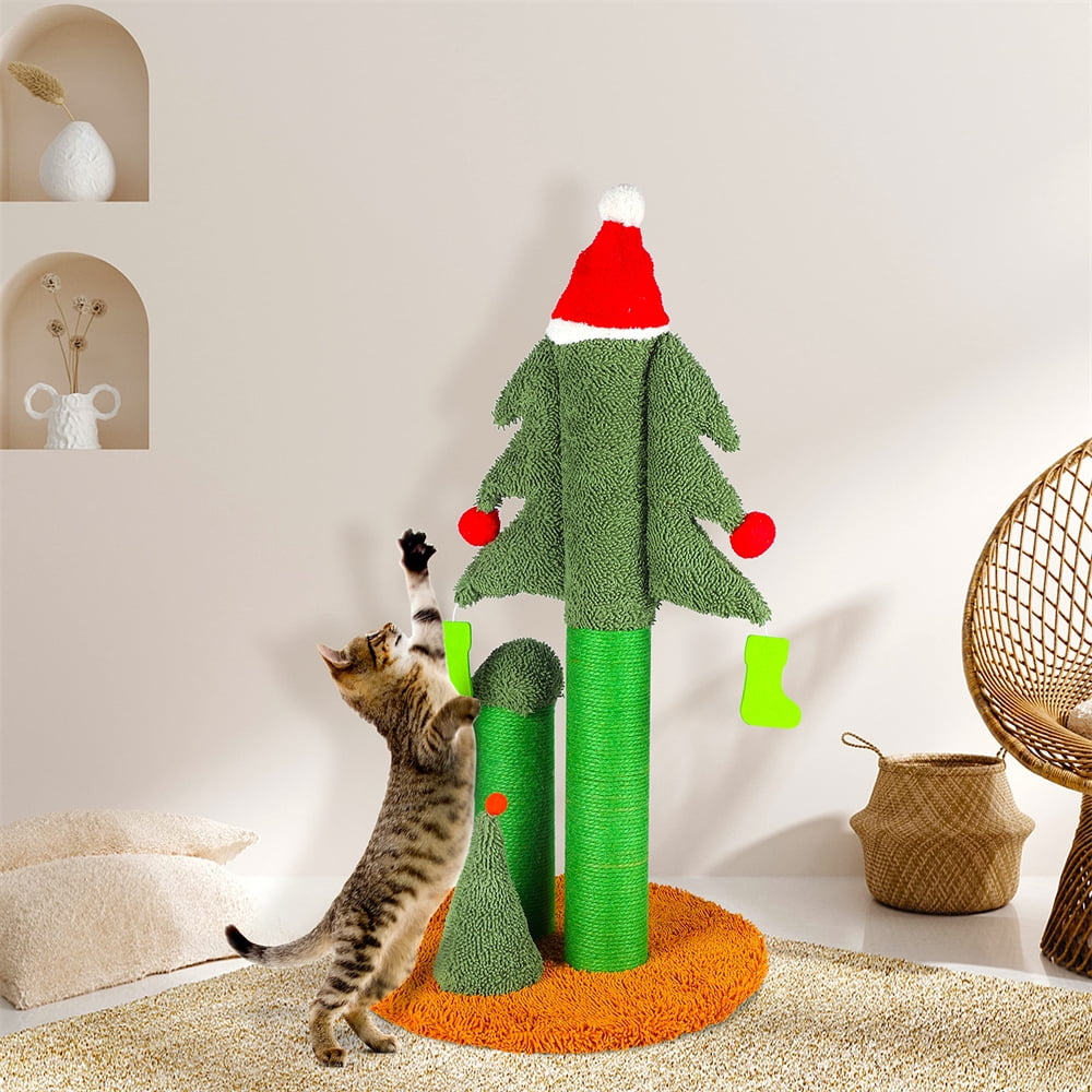 32'' Cat Scratching Post, Tall Christmas Tree Cat Scratcher, Natural ...