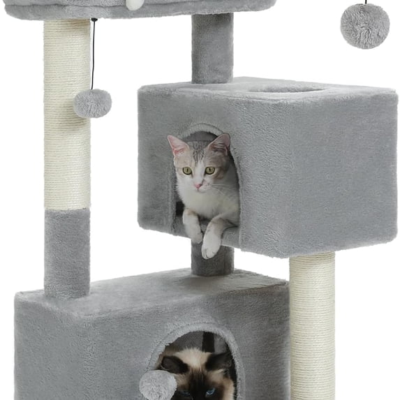 32" Cat Tree Tower for Indoor Cats - 2 Cozy Condos, Multi-Level Cat ...