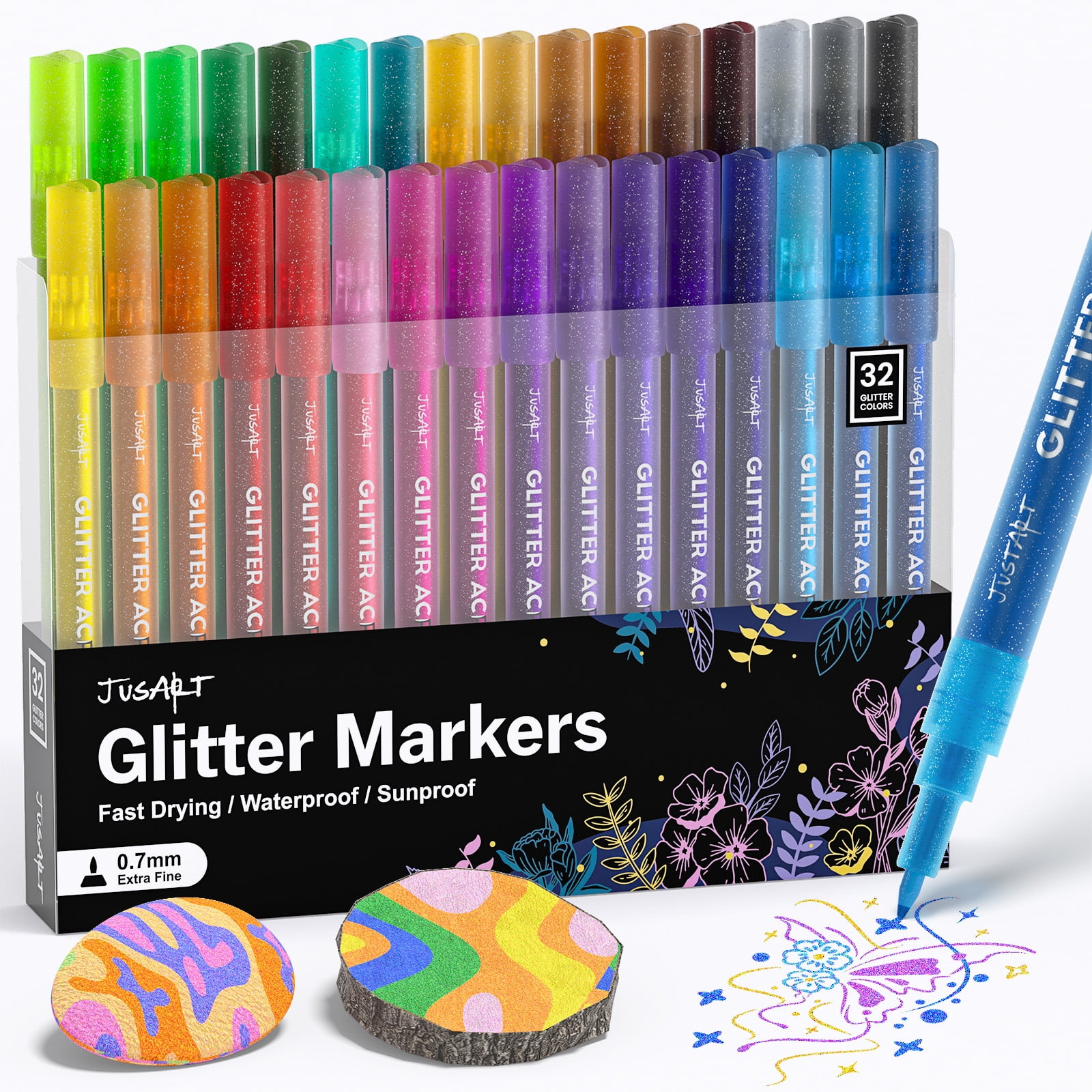 32 Colors Acrylic Glitter Markers Pen, Glitter Paint Pens, 0.7mm Fine ...