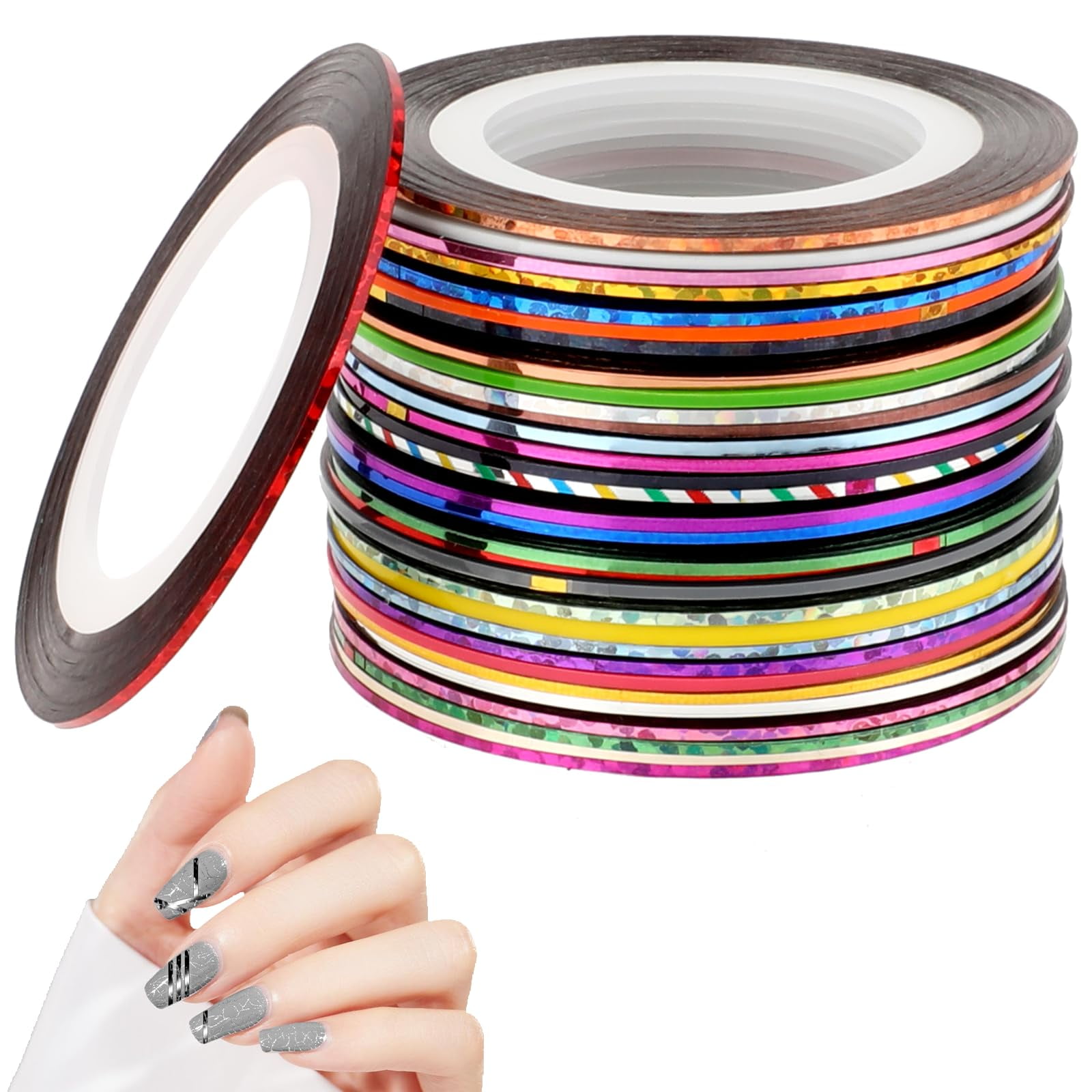 32 Colors Nail Striping Tape for Nail Art Self Adhesive Nail Striping ...