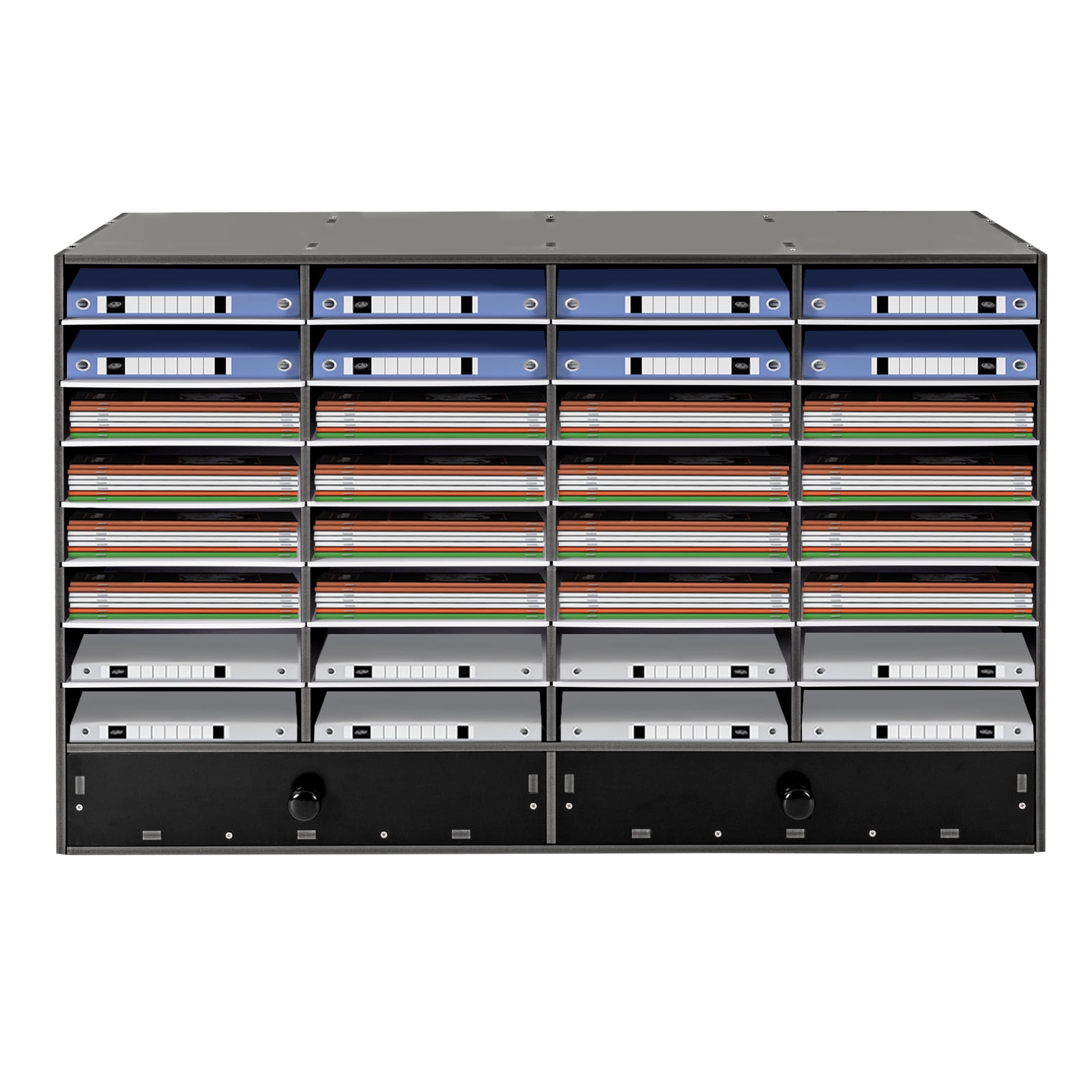 32 Compartments Literature Organizer with 2 Drawers, Adjustable File ...