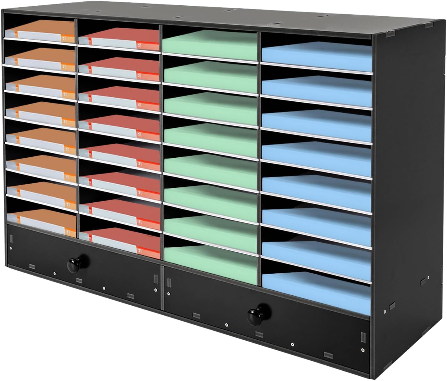 32 Compartments Literature Organizer with 2 Drawers Adjustable Shelves ...