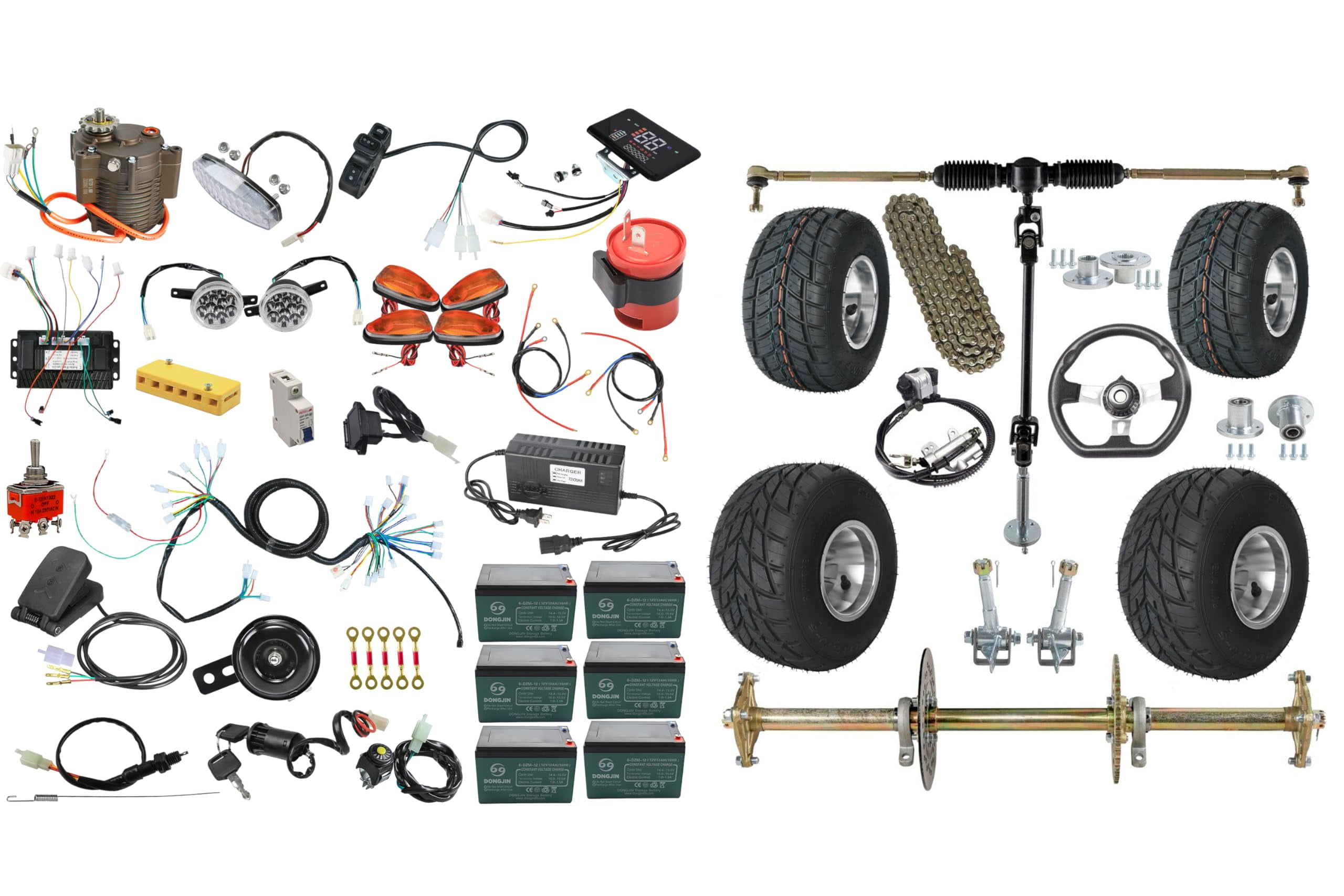 32" Complete Rear Axle Kit with 5" Go Cart Wheels, High Power 65N.M 72V ...