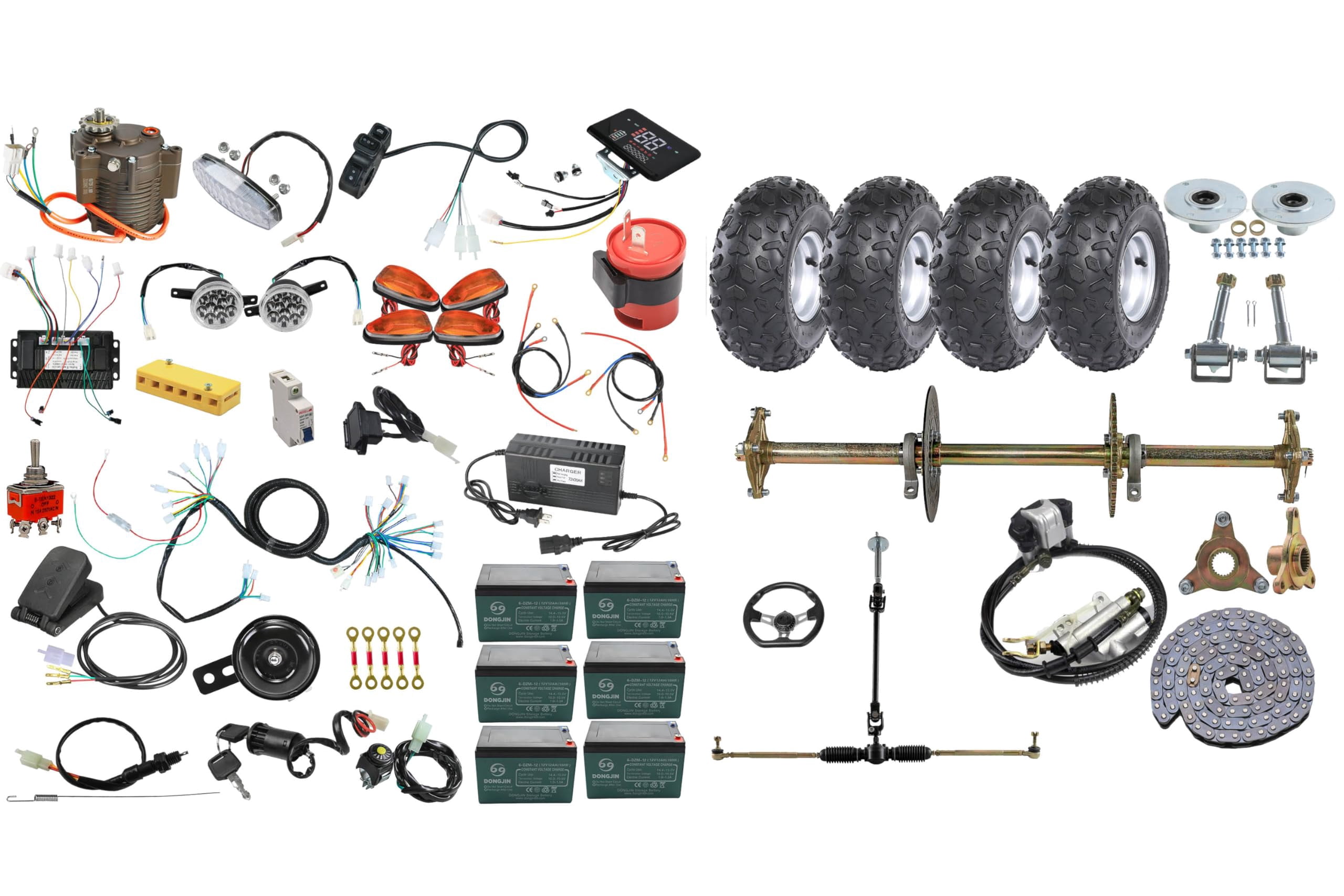 32" Complete Rear Axle Kit with 6" Go Cart Wheels, High Speed 65N.M 72V ...