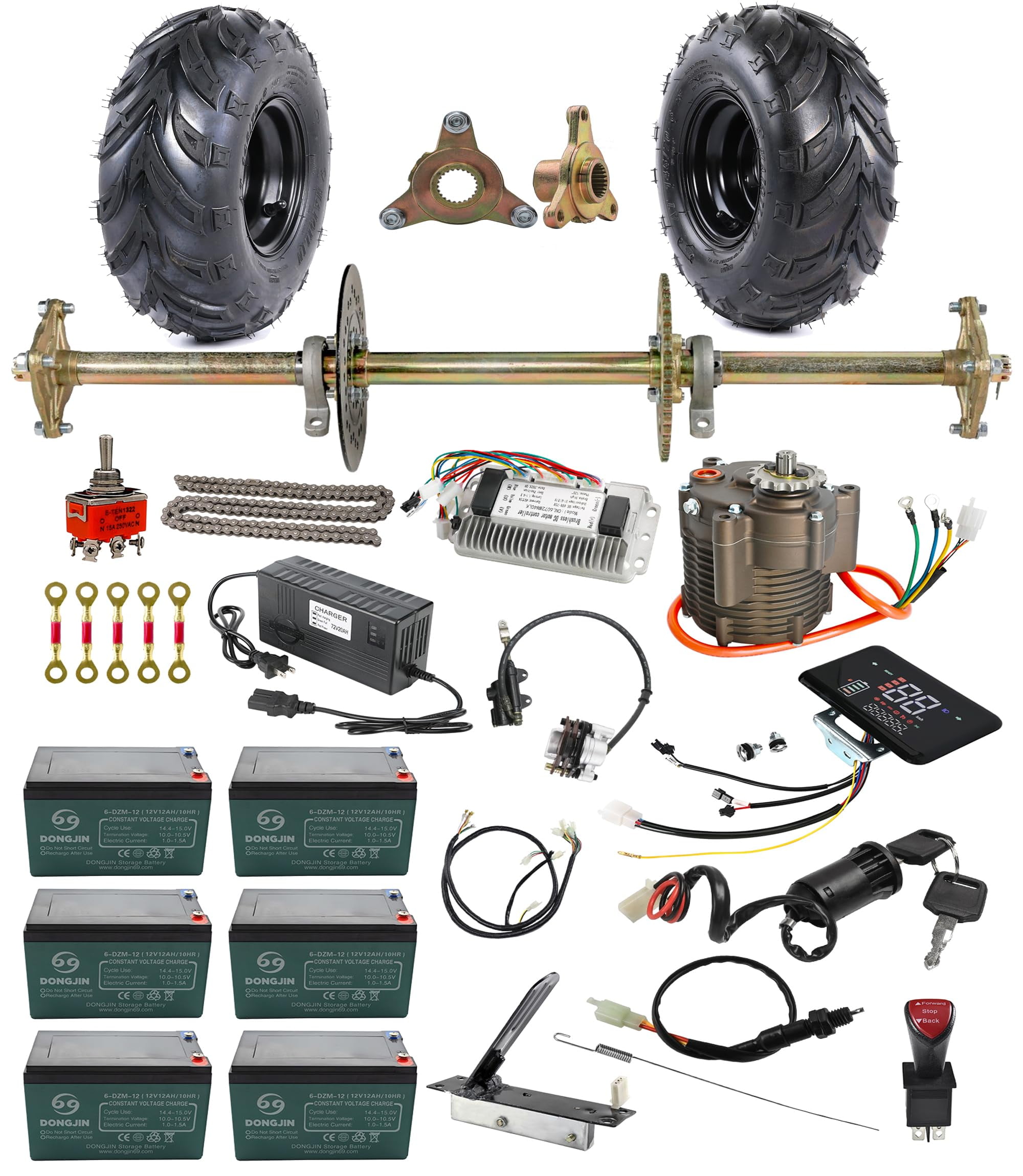 32" Complete Rear Axle Kit & 6" Wheels & 72V 1000W Brushless Motor Kit ...