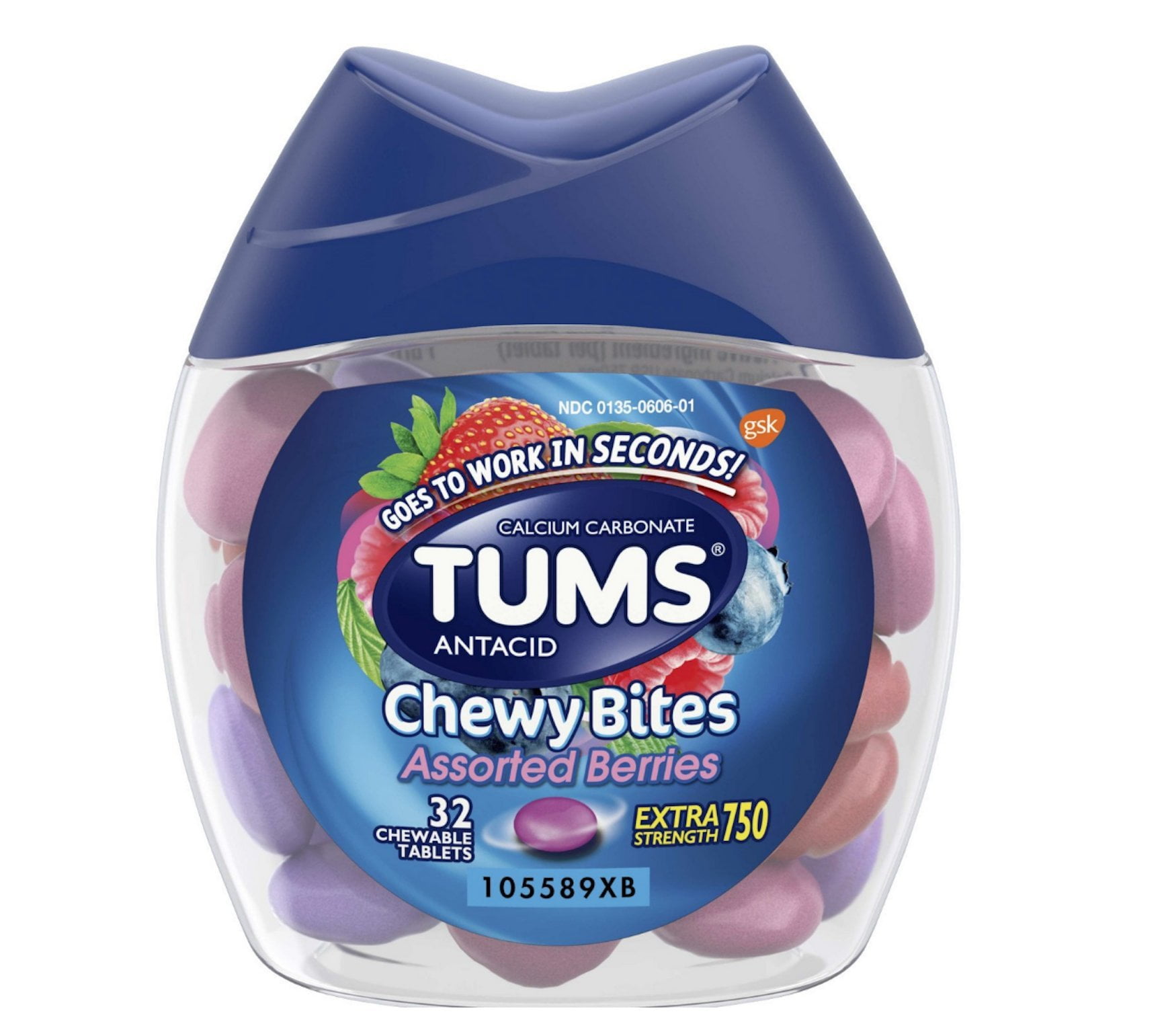 32 Count (1 Package) TUMS Chewy Tablets Assorted Berries, Extra ...