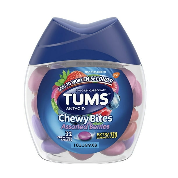 32 Count (1 Package) TUMS Chewy Tablets Assorted Berries, Extra ...