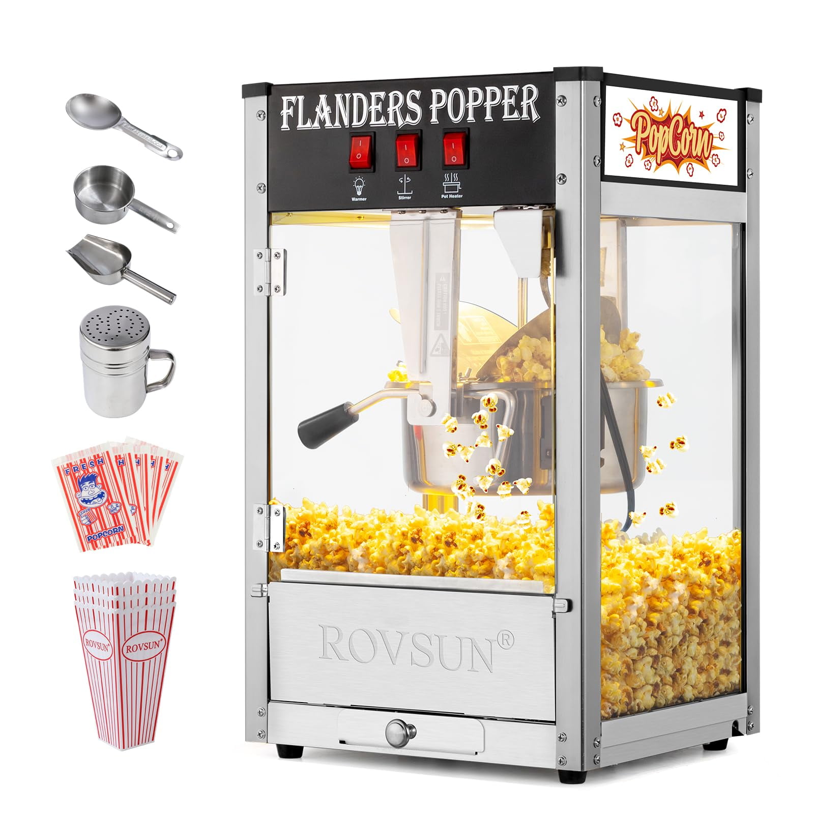 32 Cups Capacity Popcorn Maker 8oz Kettle, Stainless Steel Commercial ...