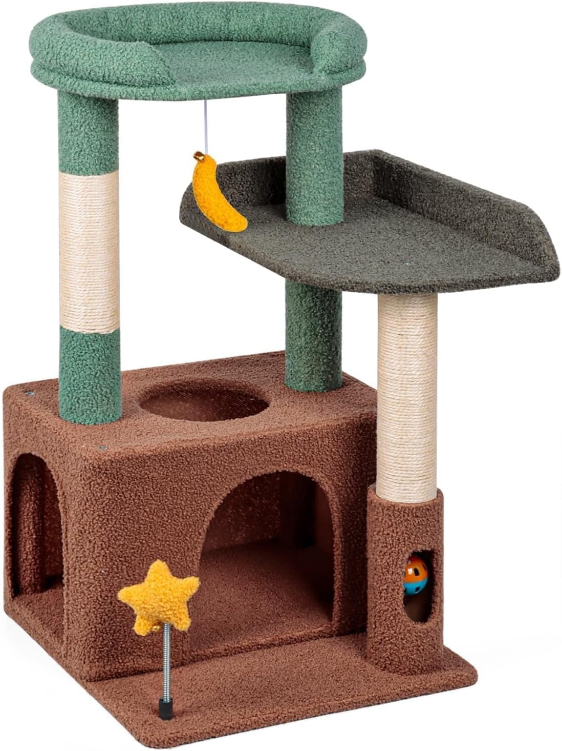 32" Cute Cat Tower for Indoor Kittens with Cat Condo, Plush Platform ...
