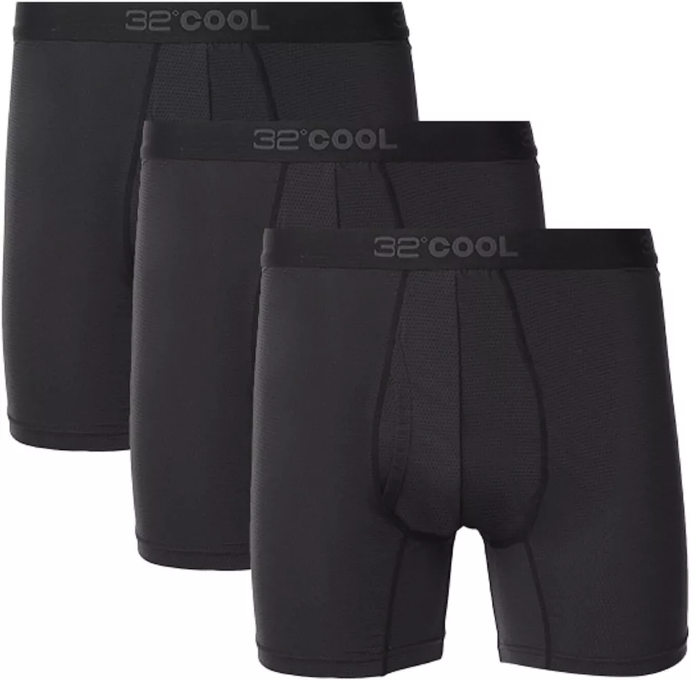 32º DEGREES Mens 3 Pack Active Mesh Boxer Brief (Black/Black/Black,L ...