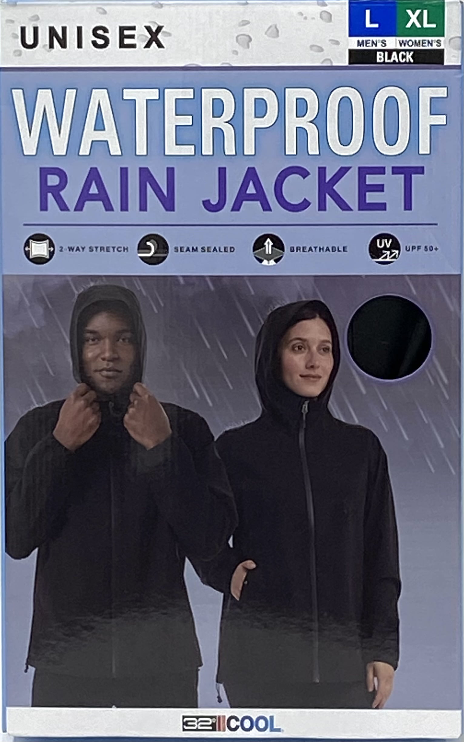 32 Degrees Cool Unisex UPF 50+ Waterproof Rain Jacket, Black Mens-L/Ladies-XL - Walmart.com