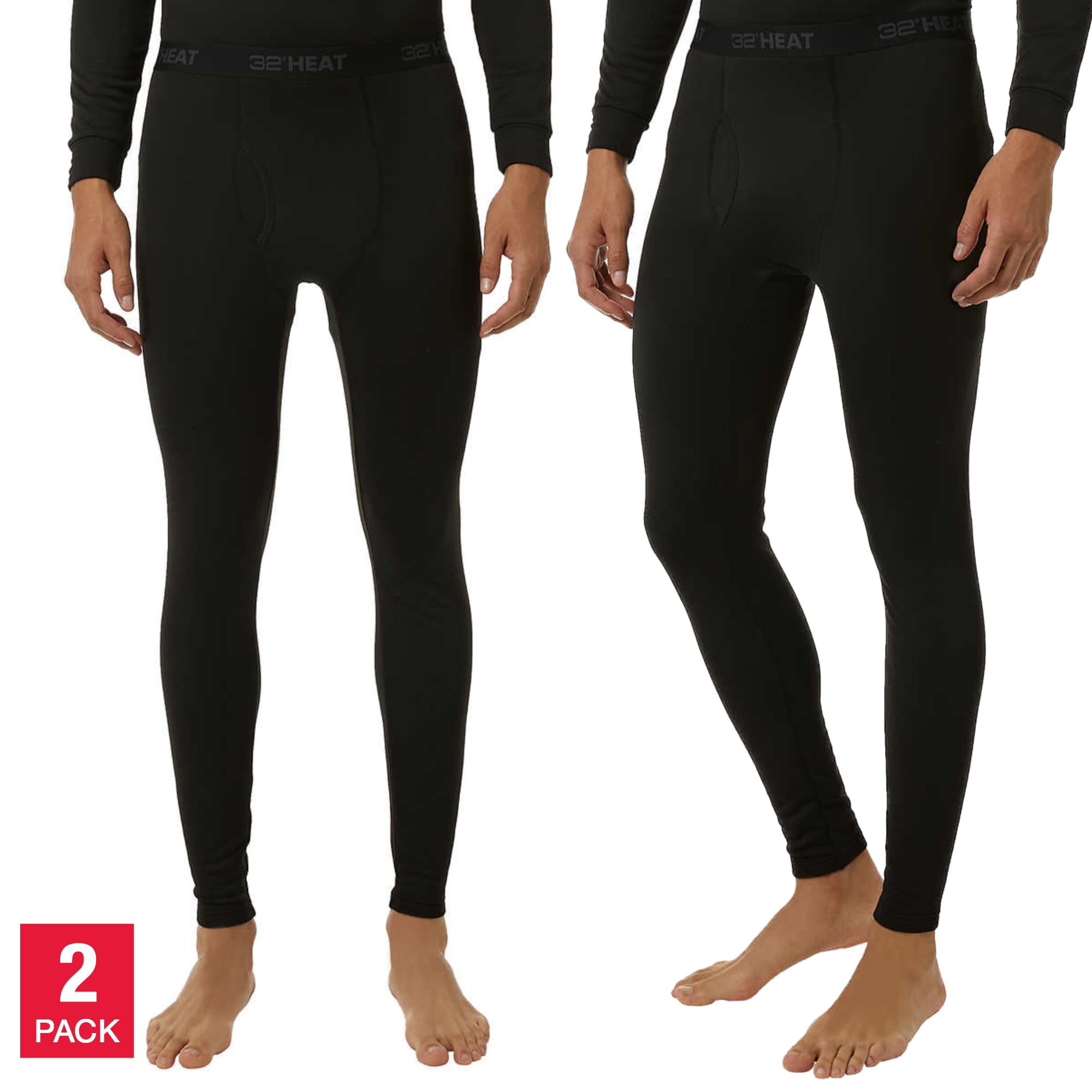 32 Degrees Men's Fleece Lined Base Layer Pants, Quick Dry, 2-Pack ...