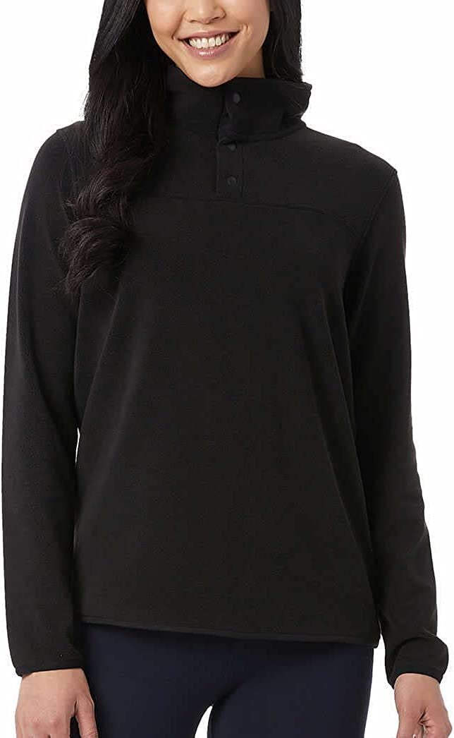 32 Degrees Heat Womens Midweight Snap Arctic Fleece Pullover Black ...
