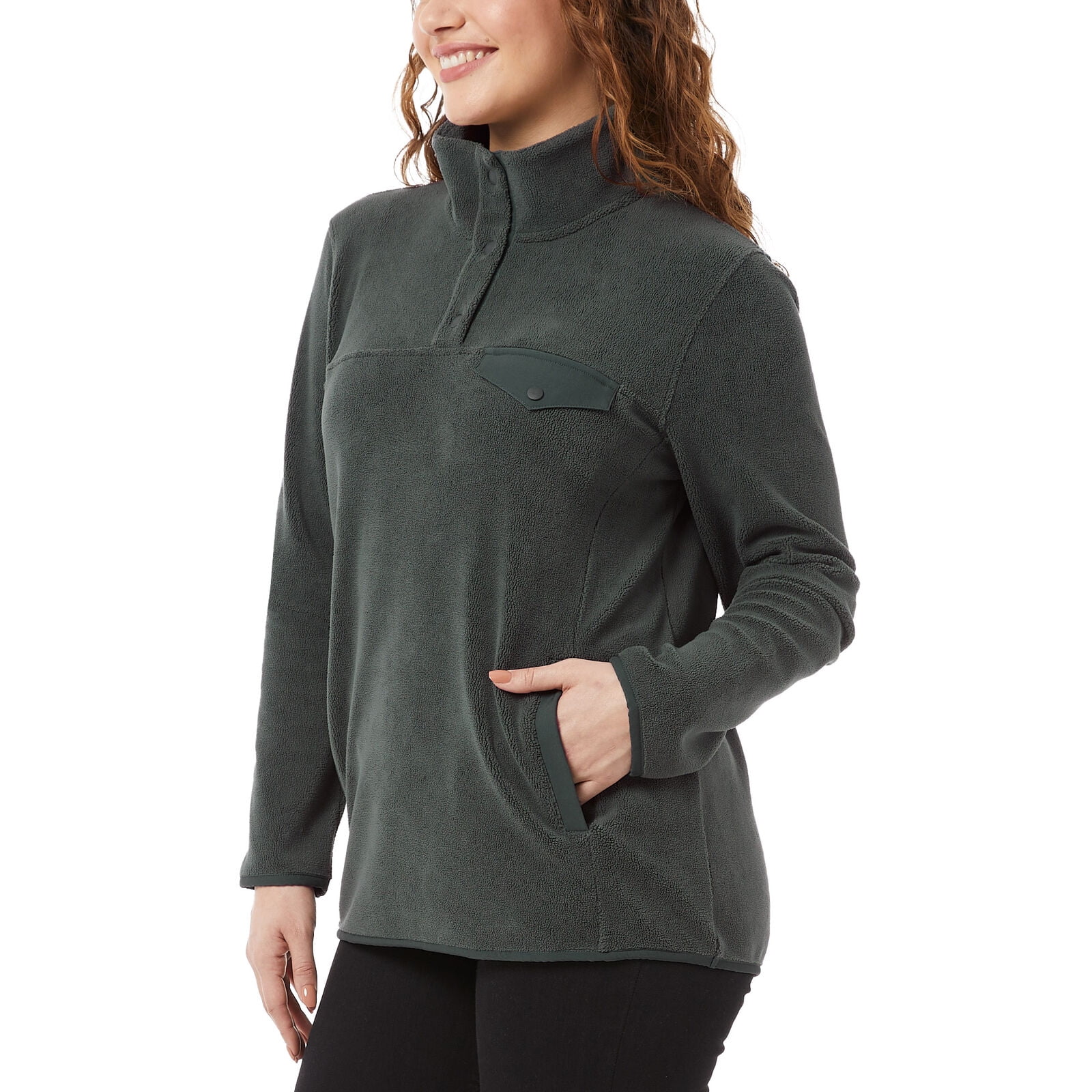 32 Degrees Ladies' Snap Fleece Pullover (Basil Green, Small) - Walmart.com