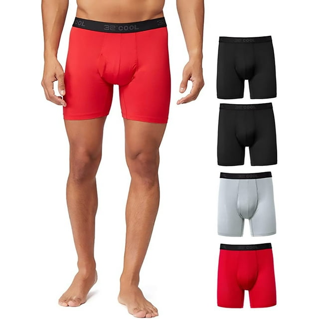 32 Degrees Men's 4-Pack Active Mesh Boxer Brief - 2 Black/1 Fire Engine ...