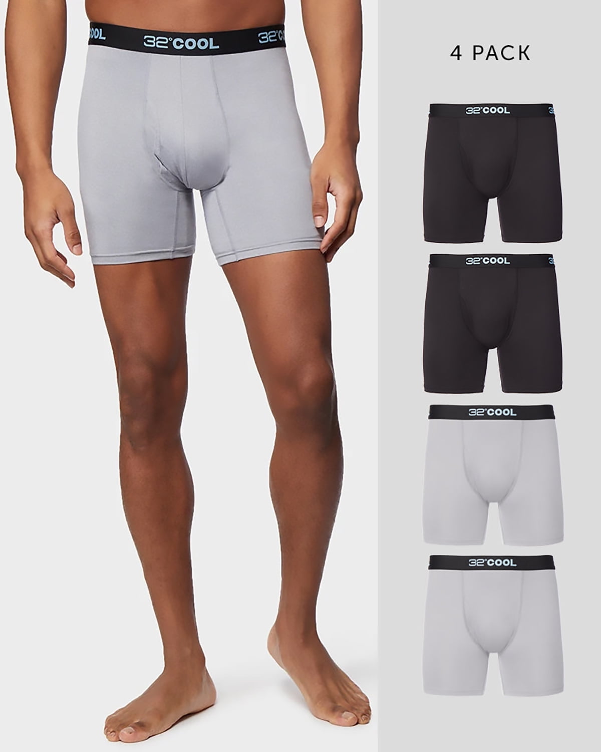 32 Degrees Men's 4-Pack Cool Boxer Brief - 2 Black/2 Icy Grey Heather ...