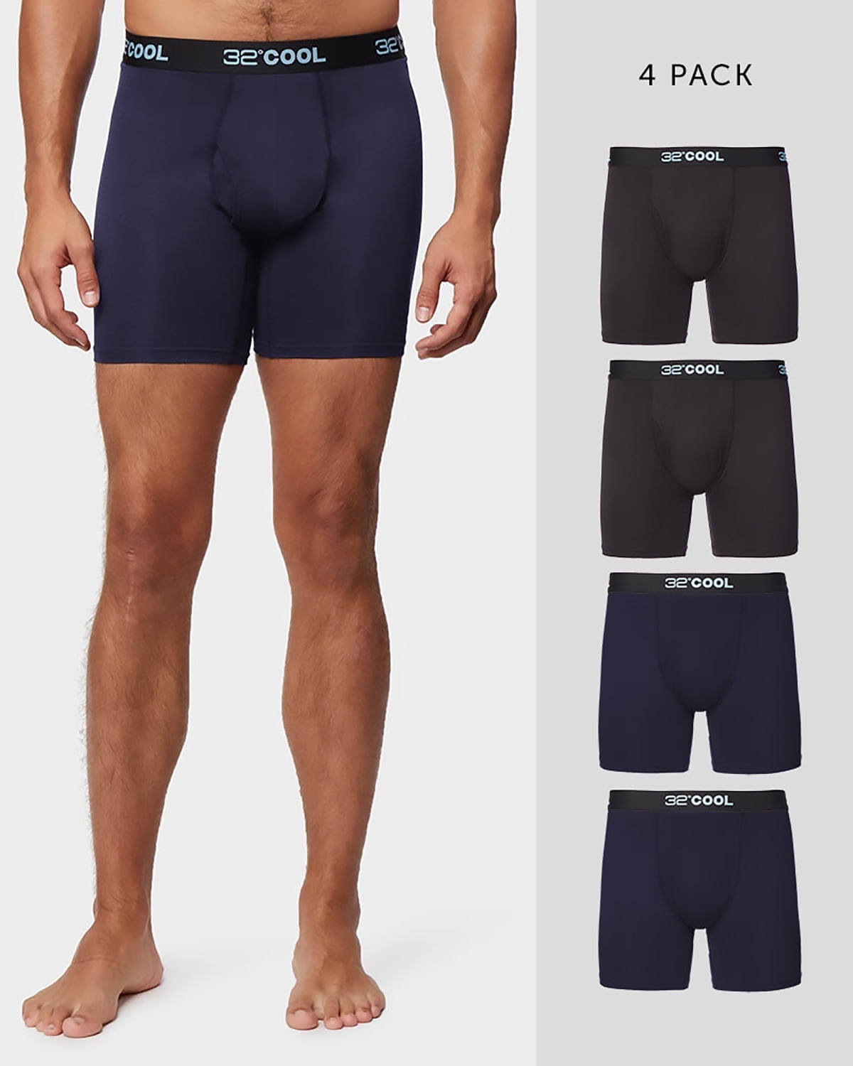 32 Degrees Men's 4-Pack Cool Boxer Brief - 2 Black/2 Navy - Large ...