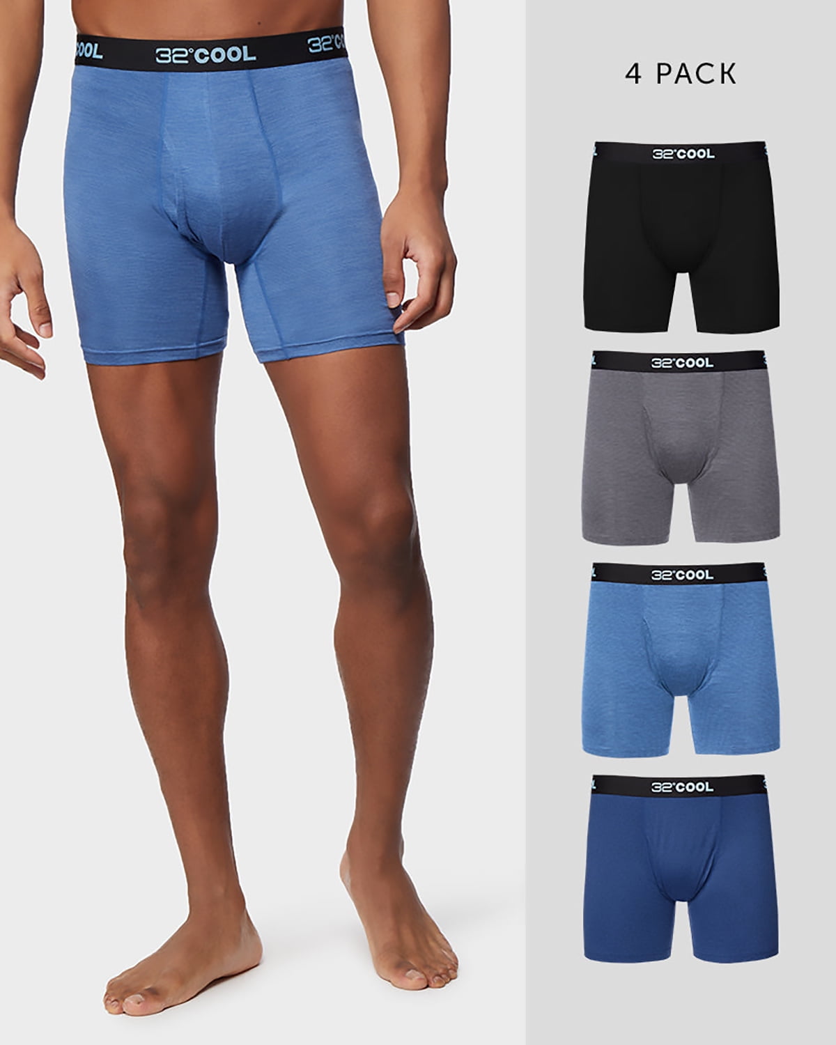 32 Degrees Men's 4-Pack Cool Boxer Brief - Black/Blue/Denim/Charcoal ...