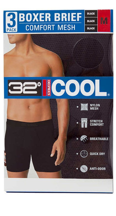 32 Degrees Men's Comfort Mesh Boxer Brief 3 PK Small Black - Walmart.com