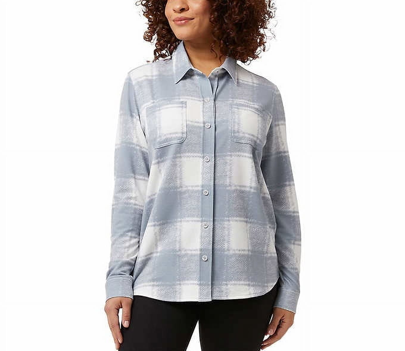 32 Degrees Women's 4-way Stretch Soft Button-Up Shirt-Gray / L ...