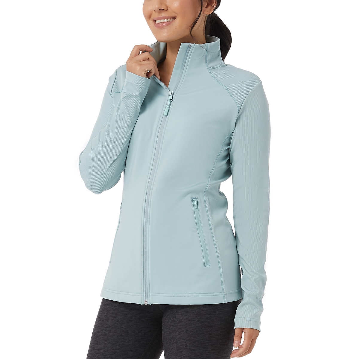 32 Degrees Women's Active Mock Neck Full Zip Jacket, Hippie Blue Large ...