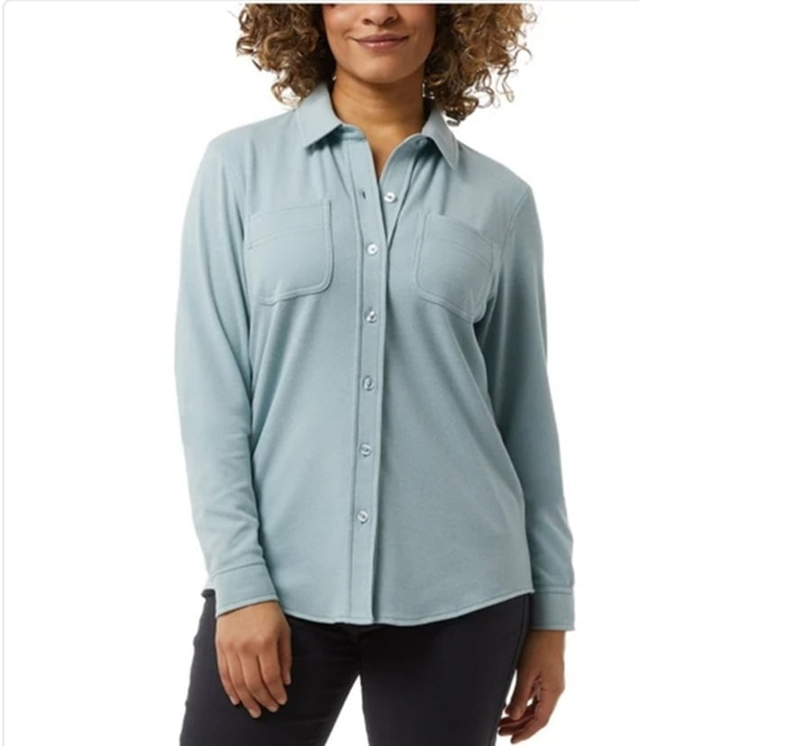32 Degrees Women's Soft Fleece Button Up Shirt L Green - Walmart.com