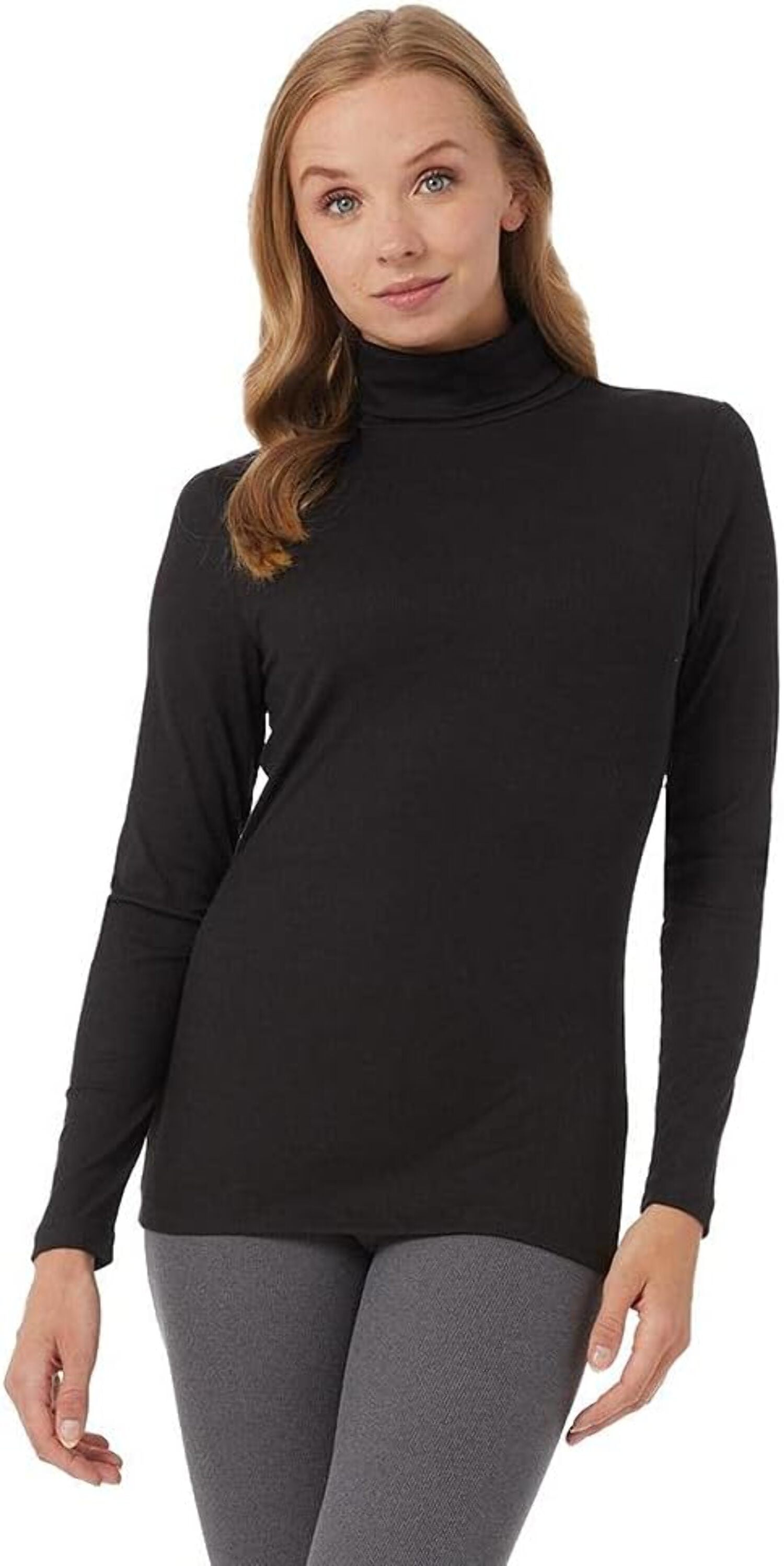 32 Degrees Women’s Ultra Soft Thermal Midweight Baselayer Turtleneck Long Sleeve Top (Black ...