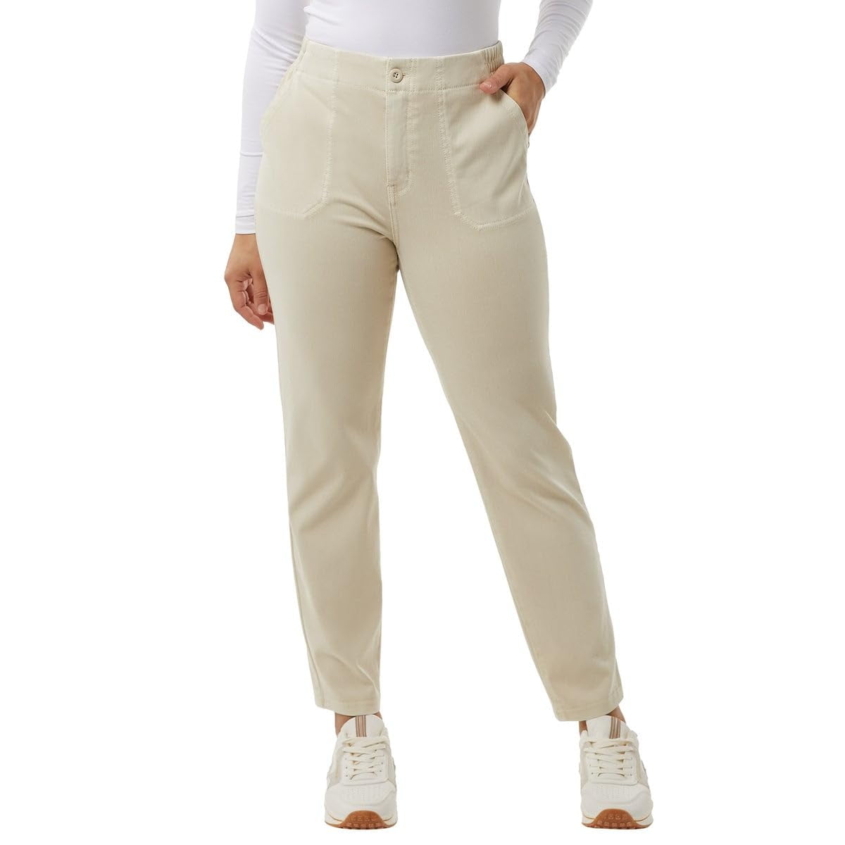 32 Degrees Womens Knit Stretch Elastic Waist Twill Pant (Tan, S), Small ...