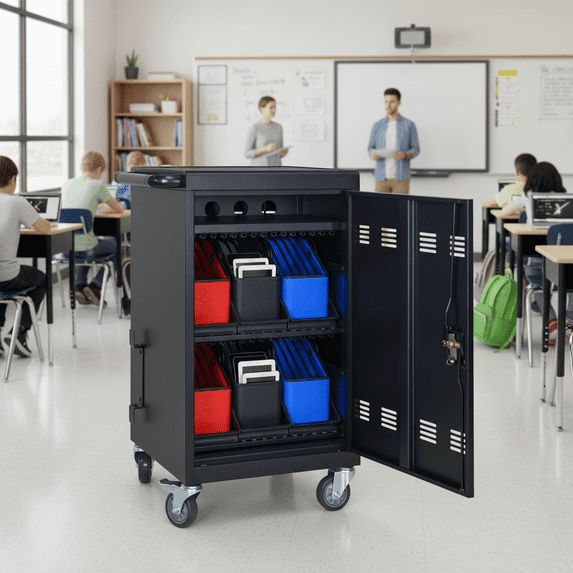 32-Device Mobile Charging Cart for Tablets & Laptops - Secure Storage ...