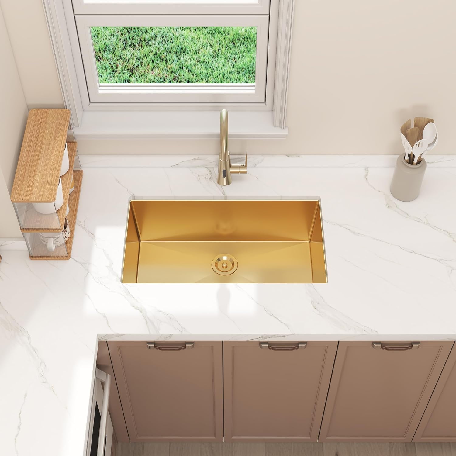 32'' Drop in & Topmount Kitchen Sink, WHALEKING 16 Gauge Gold Single ...