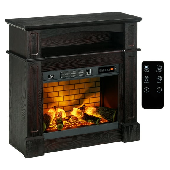 32" Electric Fireplace with Mantel, Freestanding Heater with LED Log ...