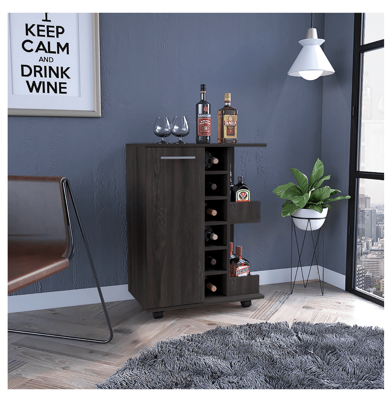 32" Espresso Bar Cart Coffee Station - Mobile Cabinet with Storage ...
