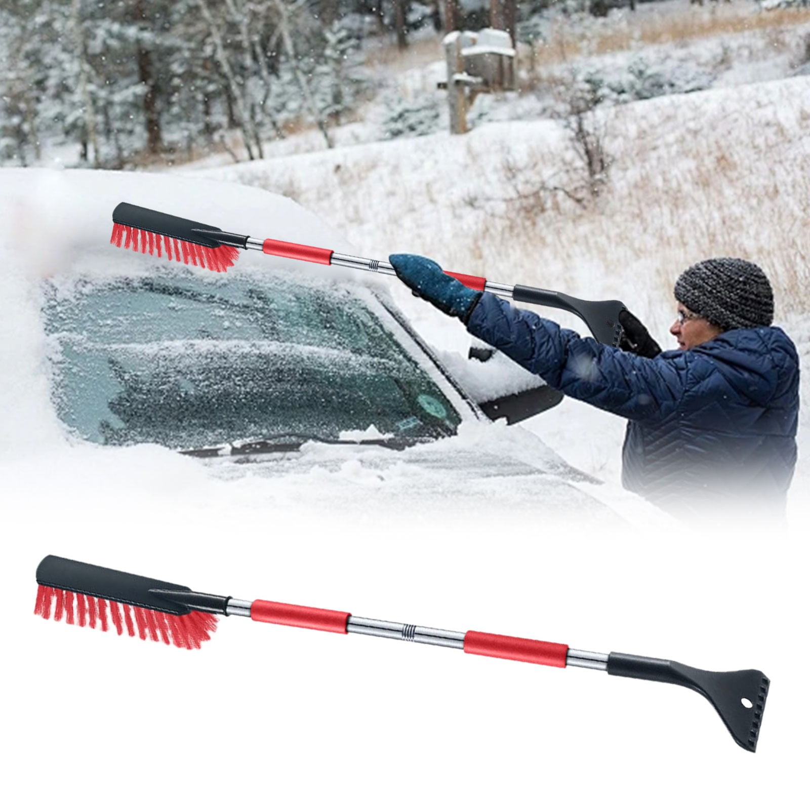 32" Extendable Car Snow Brush and Ice Scraper Lightweight Aluminum Snow ...
